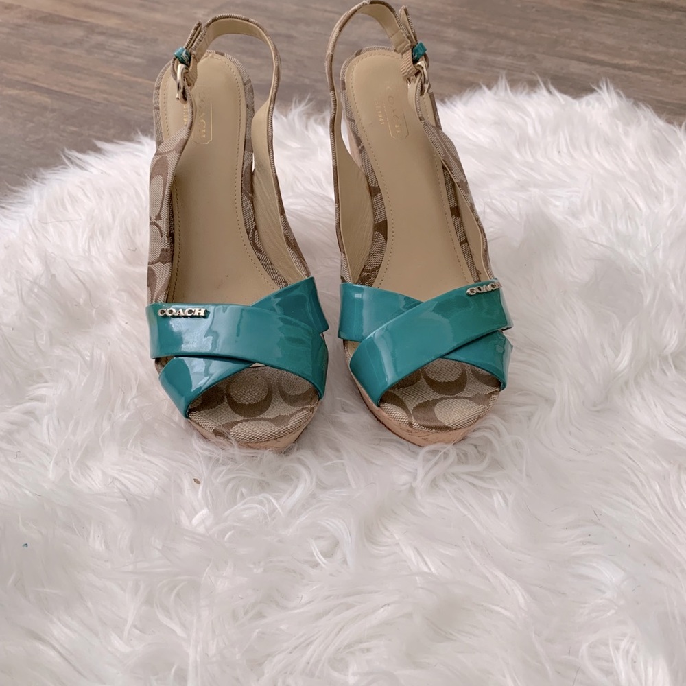 Coach Logo And Patent Leather Wedges - Gem